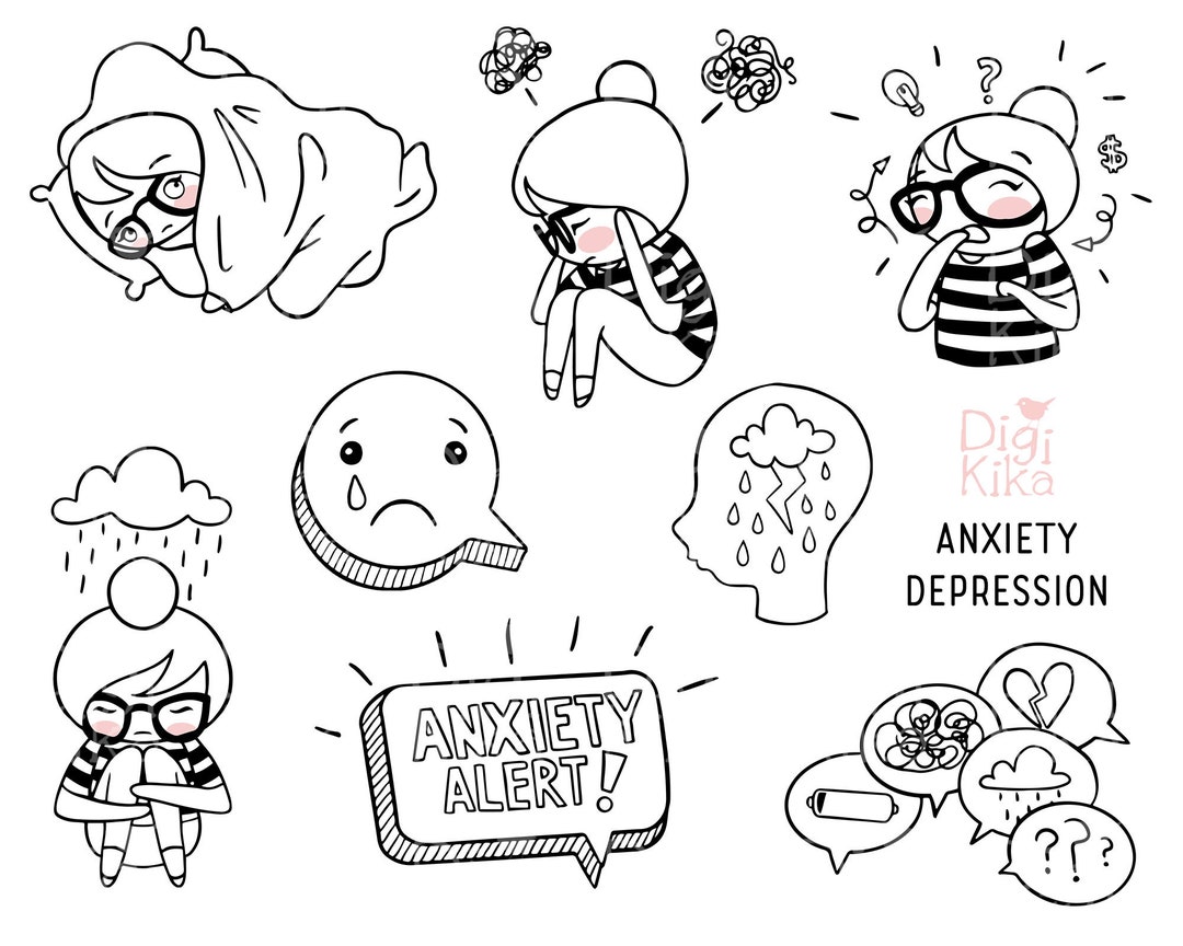 Elena Planner Girl Anxiety/depression Clipart Digital Stamp Character ...