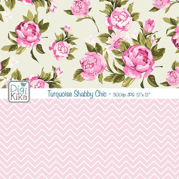 Pink and Turquoise Shabby Chic Digital Papers Shabby Chic | Etsy