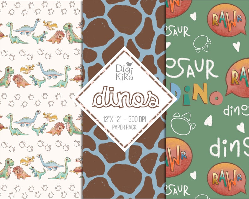 30 Dinosaur Digital Papers Dinos Digital Scrapbook Papers - Etsy
