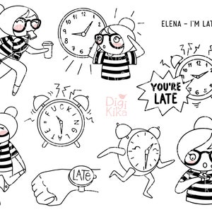 Elena Planner Girl I Am Late Clipart Rush Digital Stamp - Etsy