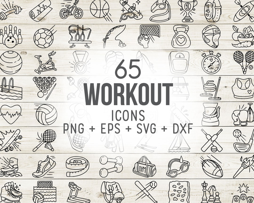 65 Workout Bills Doodle Stamp Icons Clipart Bundle - Planner Icons ...