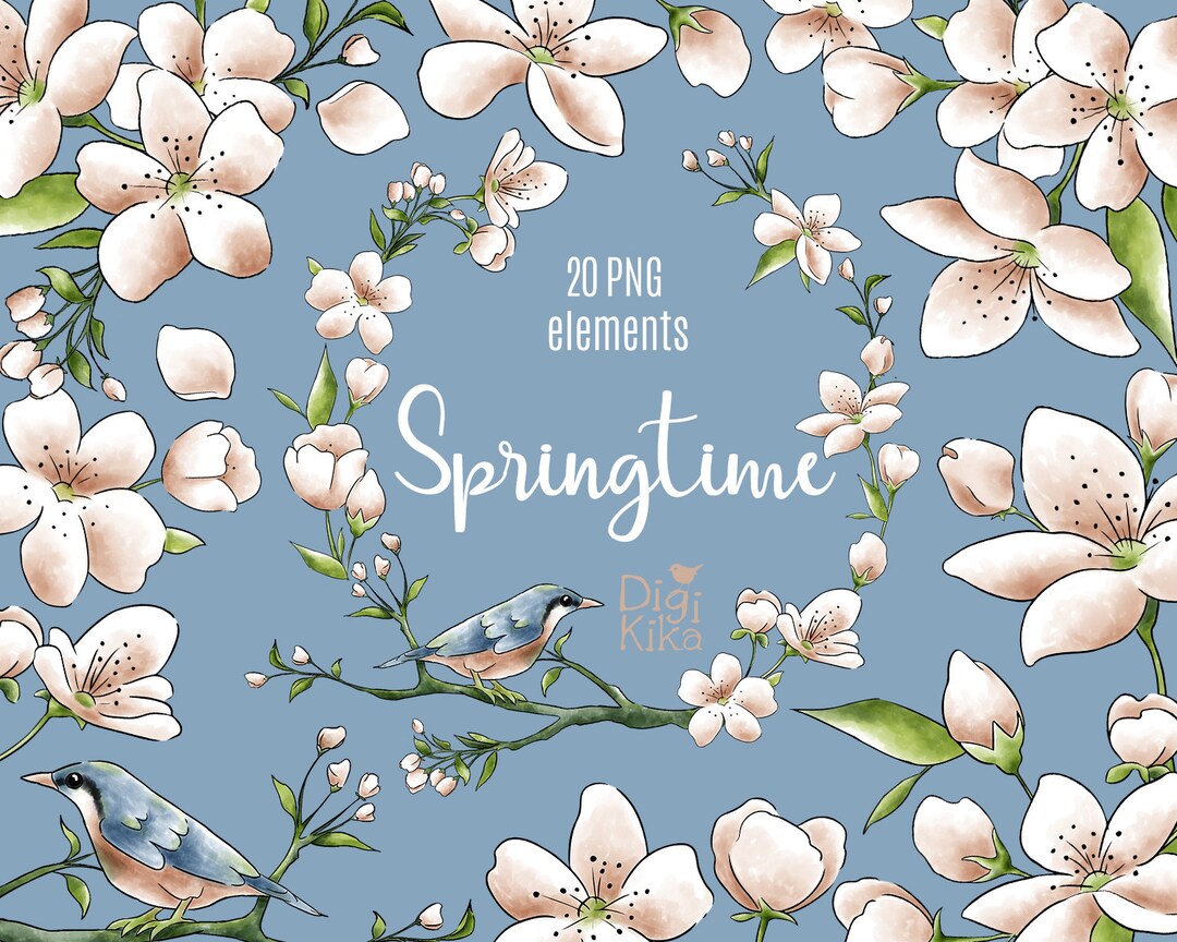 Springtime Clipart, Spring Clipart, PNG Birds Clip Art, Floral Clipart ...