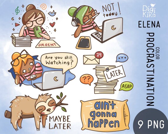 Planner Girl Elena Procrastination Clipart COLOR Digital - Etsy