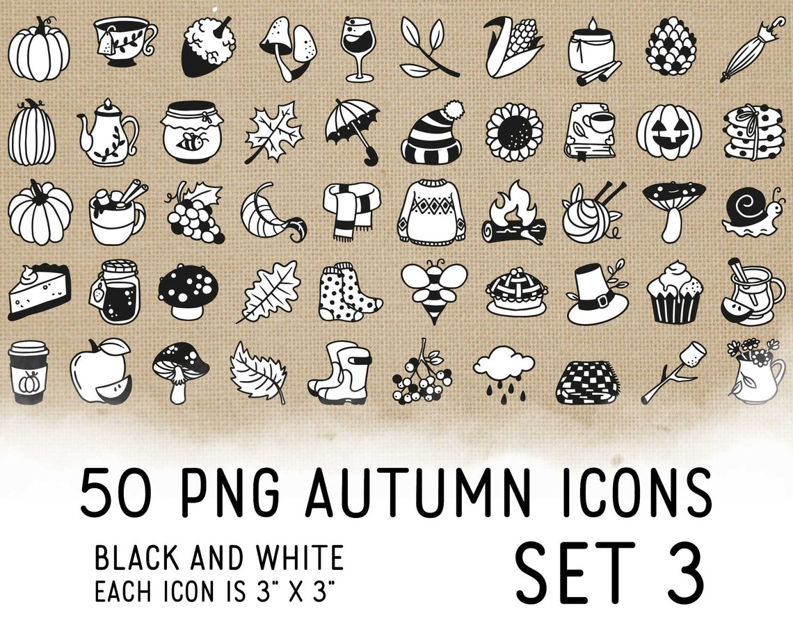 50 Autumn Icons Set 3 Icons Clipart Fall Digital Stamp - Etsy