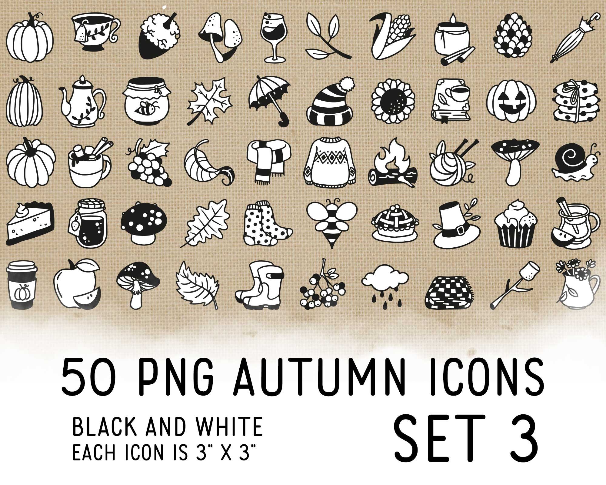50 Autumn Icons Set 3 Icons Clipart Fall Digital Stamp | Etsy