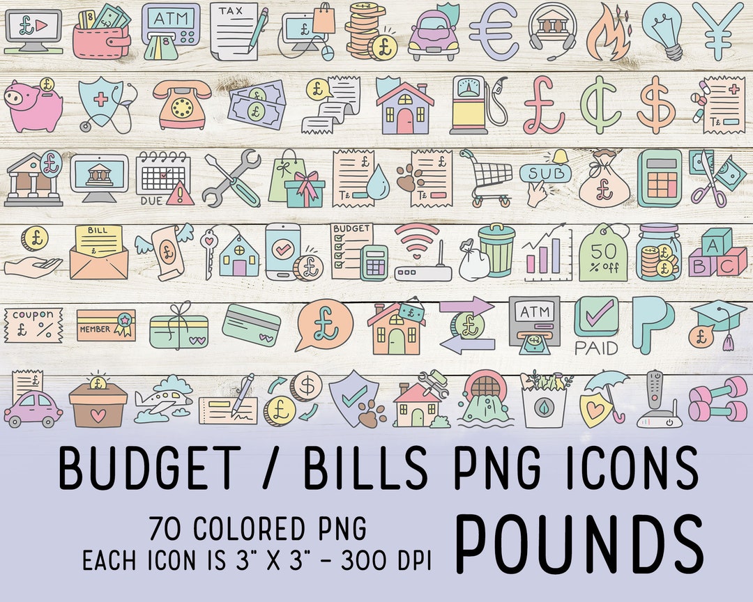 70 Pounds Budget Bills Icons Set 1 - Icons Clipart - Planner Icons ...