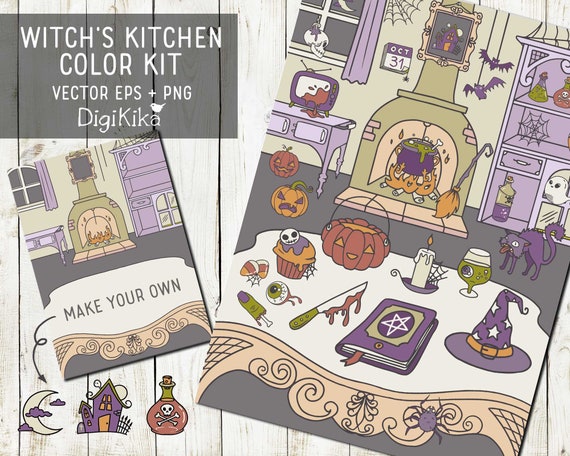 Witch's Kitchen Vector Color Kit Halloween Clipart - Etsy