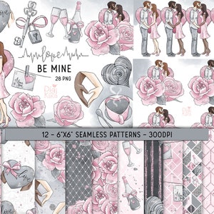 Be Mine Bundle, Valentine's Day Clipart, Seamless Paper Pack Planner ...