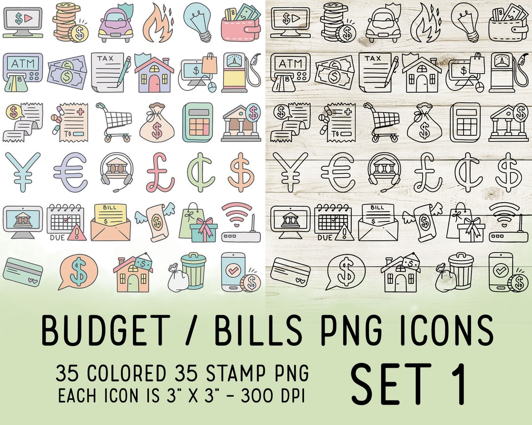 70 Budget Bills Icons Set 1 - Icons Clipart - Planner Icons Digital ...