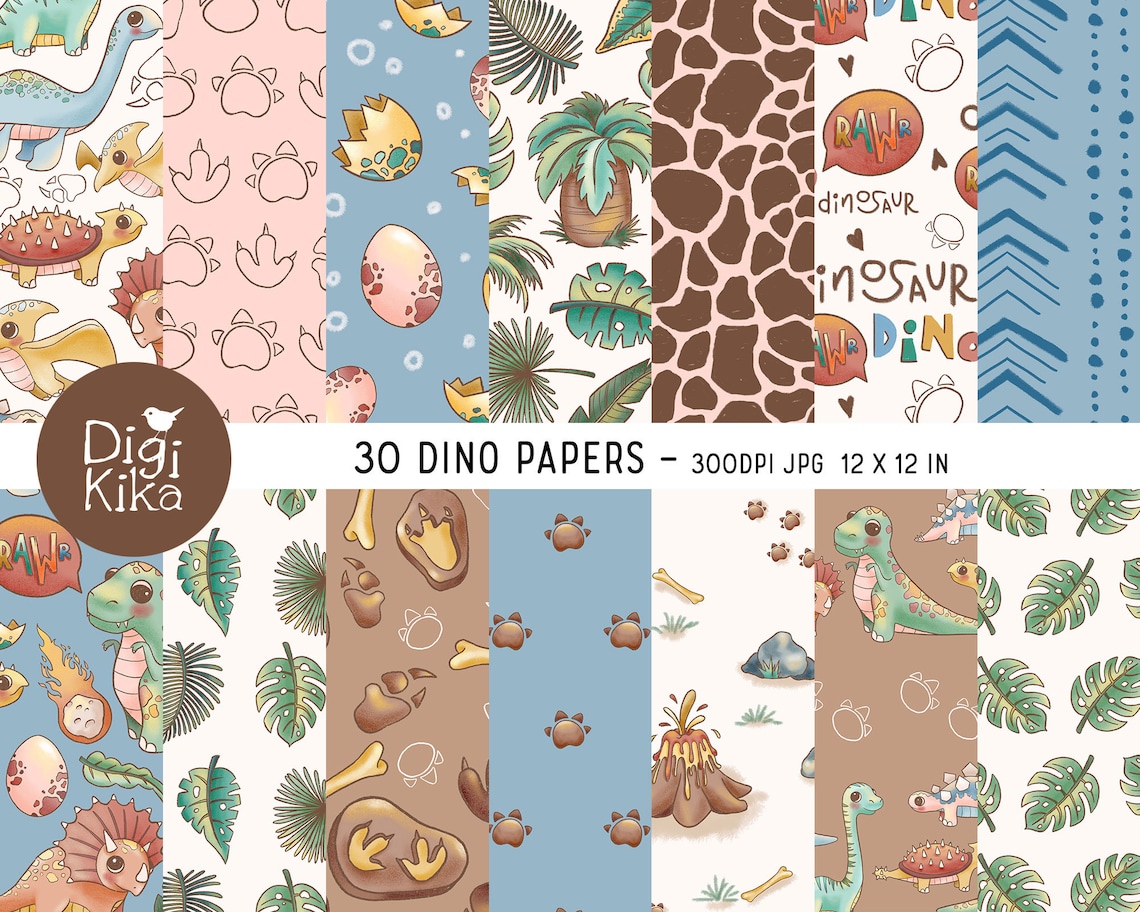 30 Dinosaur Digital Papers Dinos Digital Scrapbook Papers - Etsy