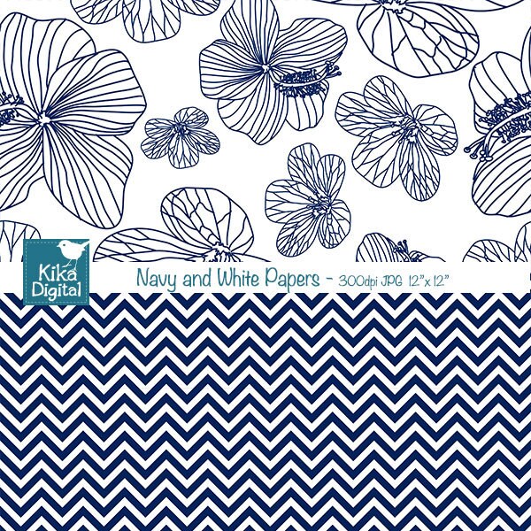 Navy Digital Papers Navy and White Scrapbook Papers card | Etsy