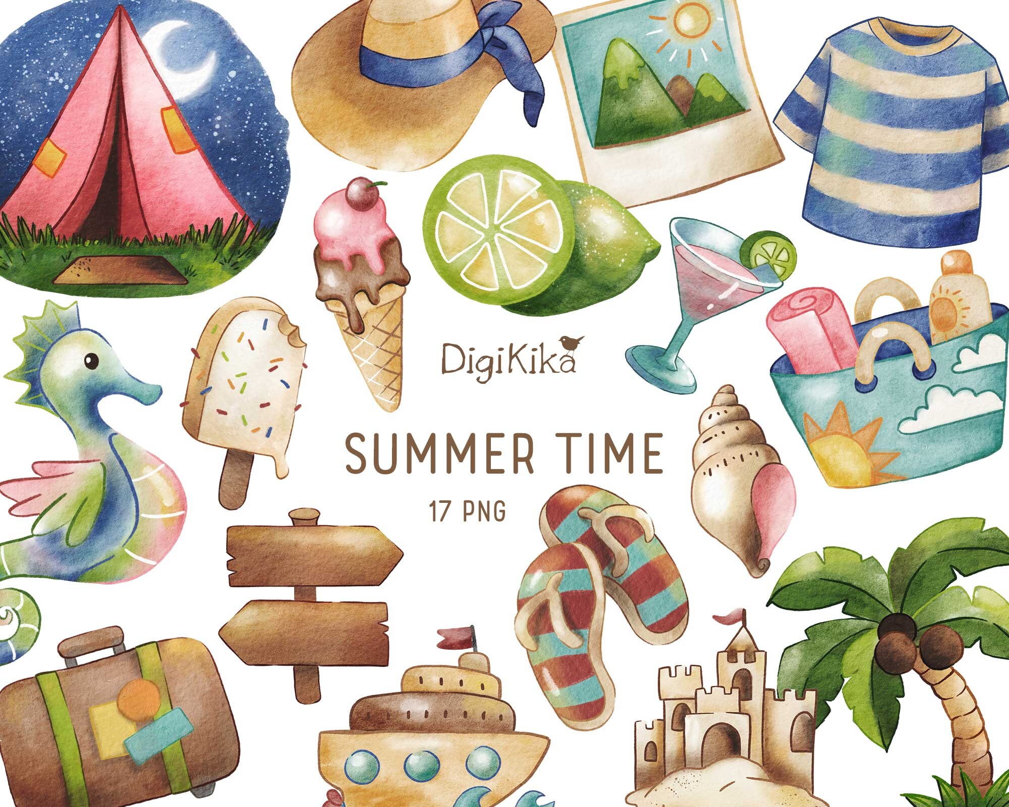 Summer Watercolor Clipart Hand Painted Summer Clip Art - Etsy