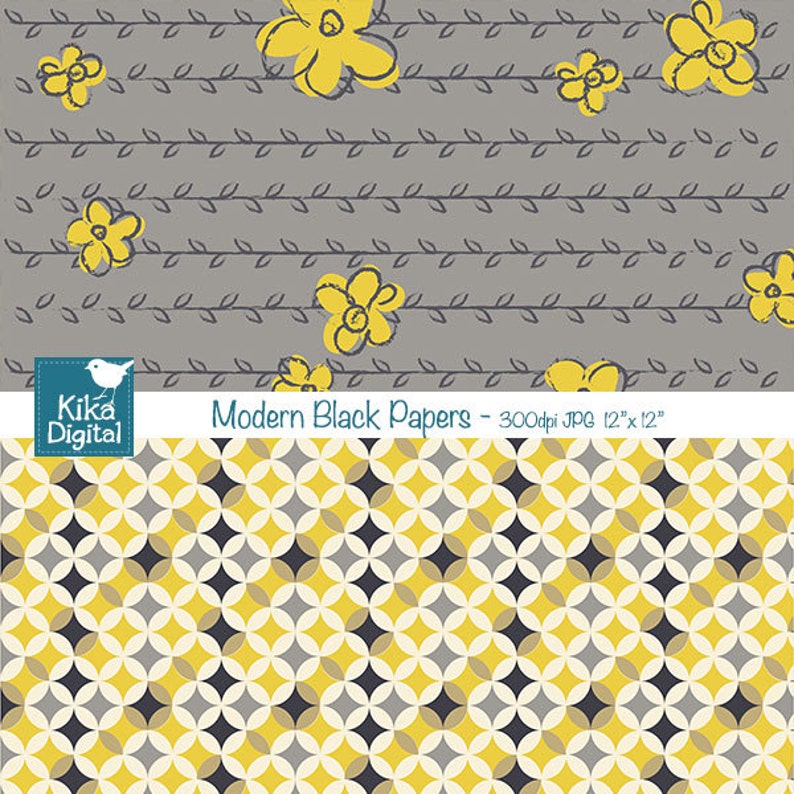 Black and Yellow Digital Papers Modern Black Scrapbooking | Etsy