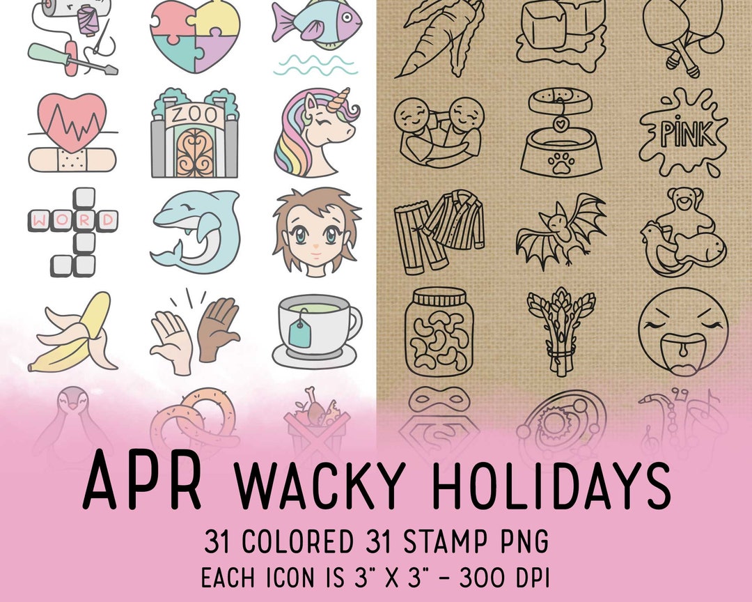 APRIL Wacky Holidays Icons PNG - Color and Stamp Icons Clipart ...
