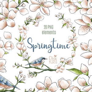Springtime Clipart, Spring Clipart, PNG Birds Clip Art, Floral Clipart ...