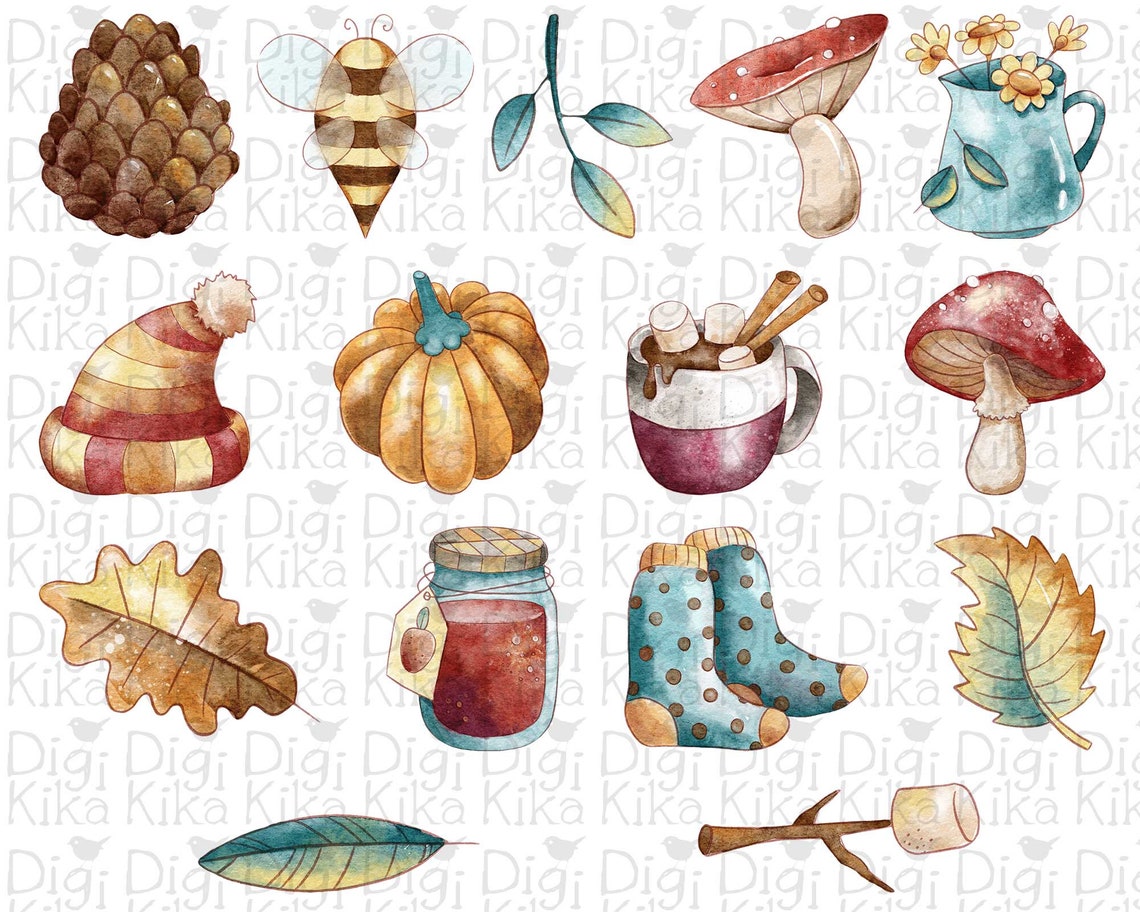 Watercolor Autumn Vibes Clipart Hand Painted Fall Clip Art | Etsy