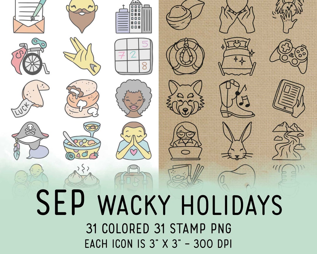 SEPTEMBER Wacky Holidays Icons PNG - Color and Stamp Icons Clipart ...