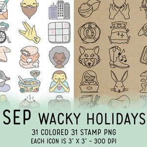 SEPTEMBER Wacky Holidays Icons PNG - Color and Stamp Icons Clipart ...