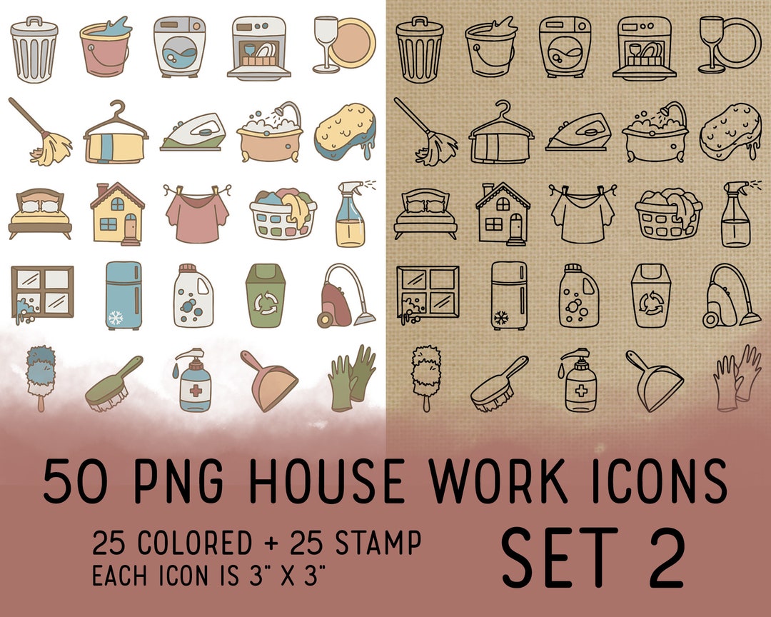 50 Housework Icons Set 2 - Icons Clipart - Chores Digital Stamp ...