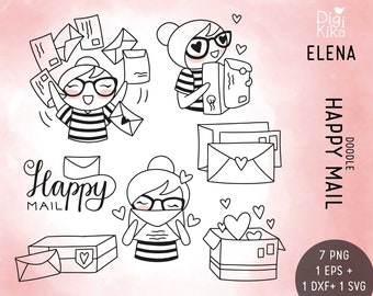 Planner Girl Elena Happy Mail COLOR Snail Mail Clipart Digital Stamp ...