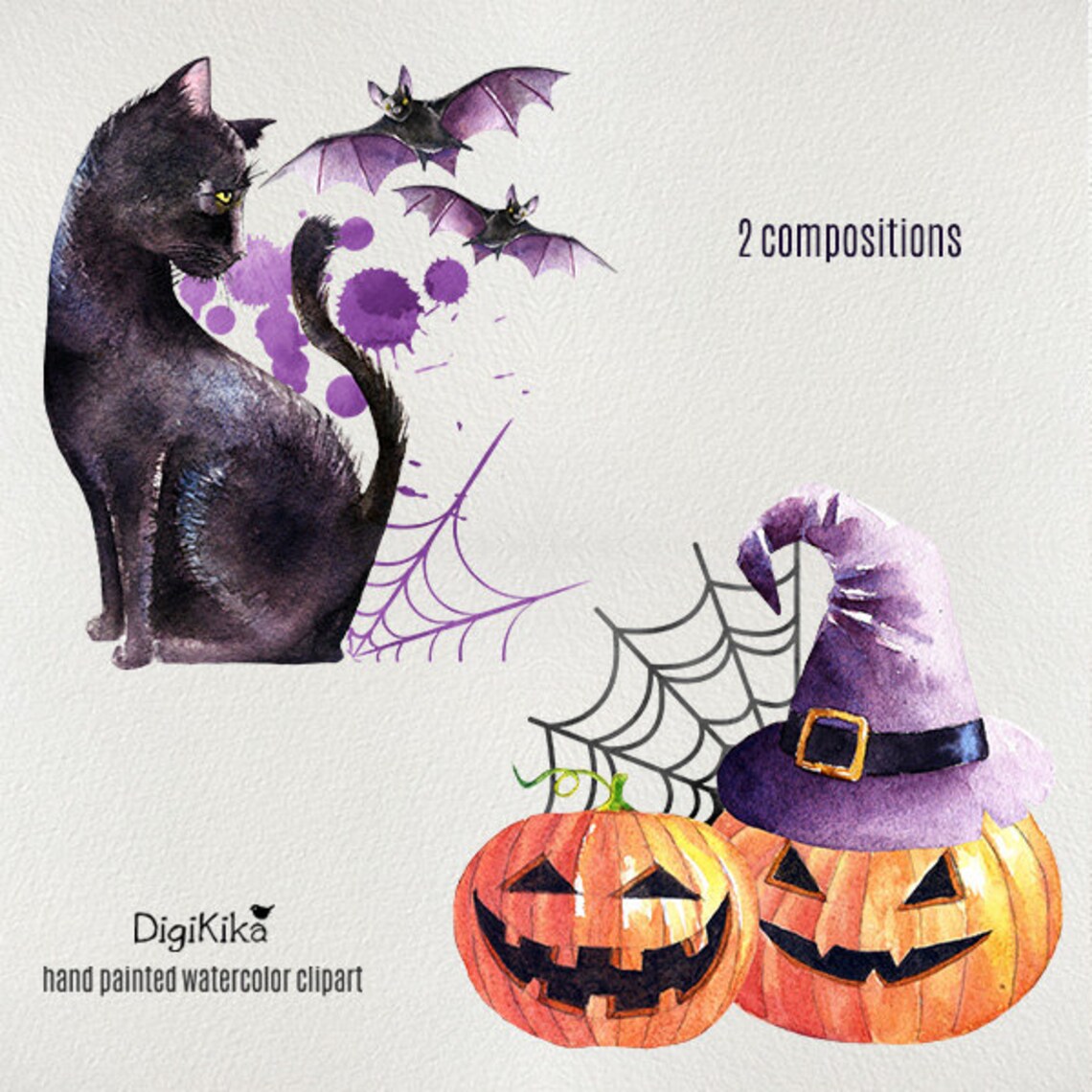 Halloween Watercolor Clipart Hand Painted Watercolor Clip Art - Etsy