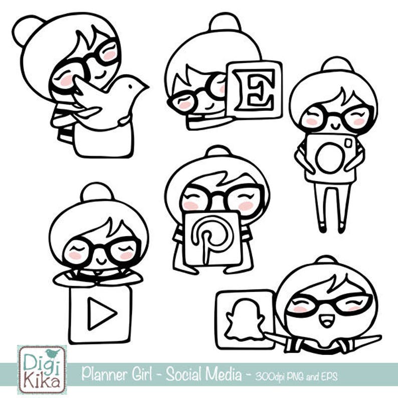 Planner Girl Social Media Stamp Clipart Planner Stickers - Etsy