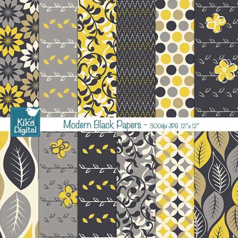 Black and Yellow Digital Papers Modern Black Scrapbooking | Etsy