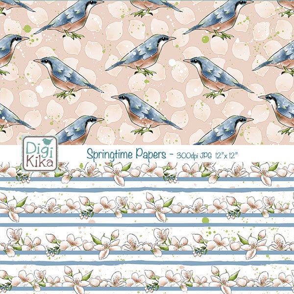 Springtime Digital Papers Spring Digital Scrapbook Papers | Etsy