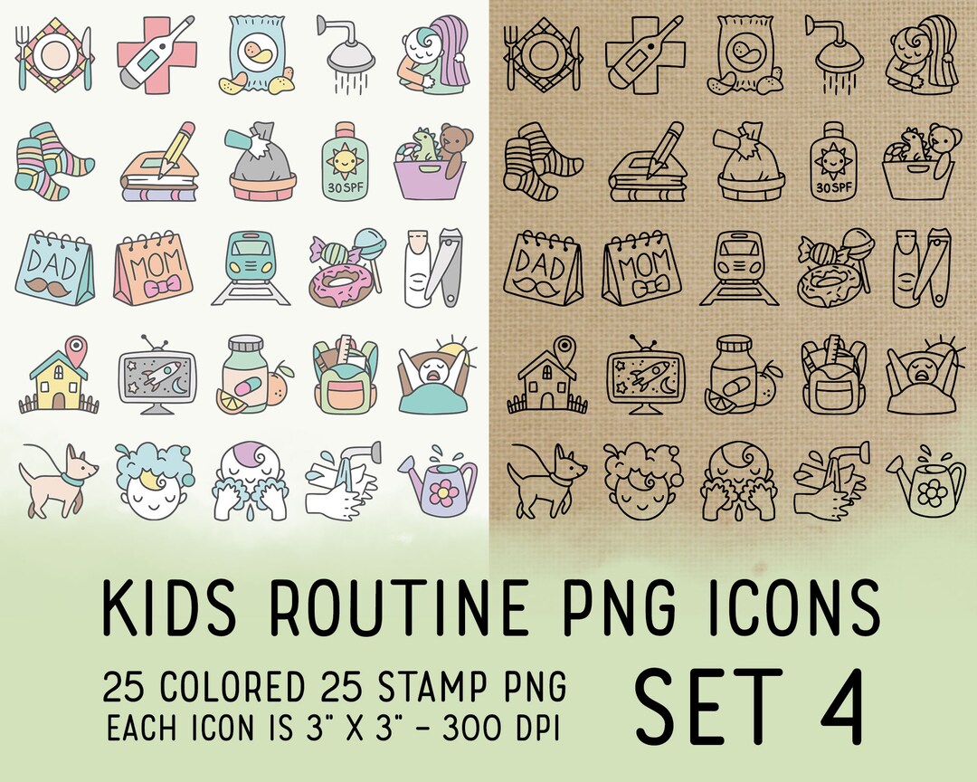 50 Kids Routine Icons Set 4 - Mom Icons Clipart - School Digital ...