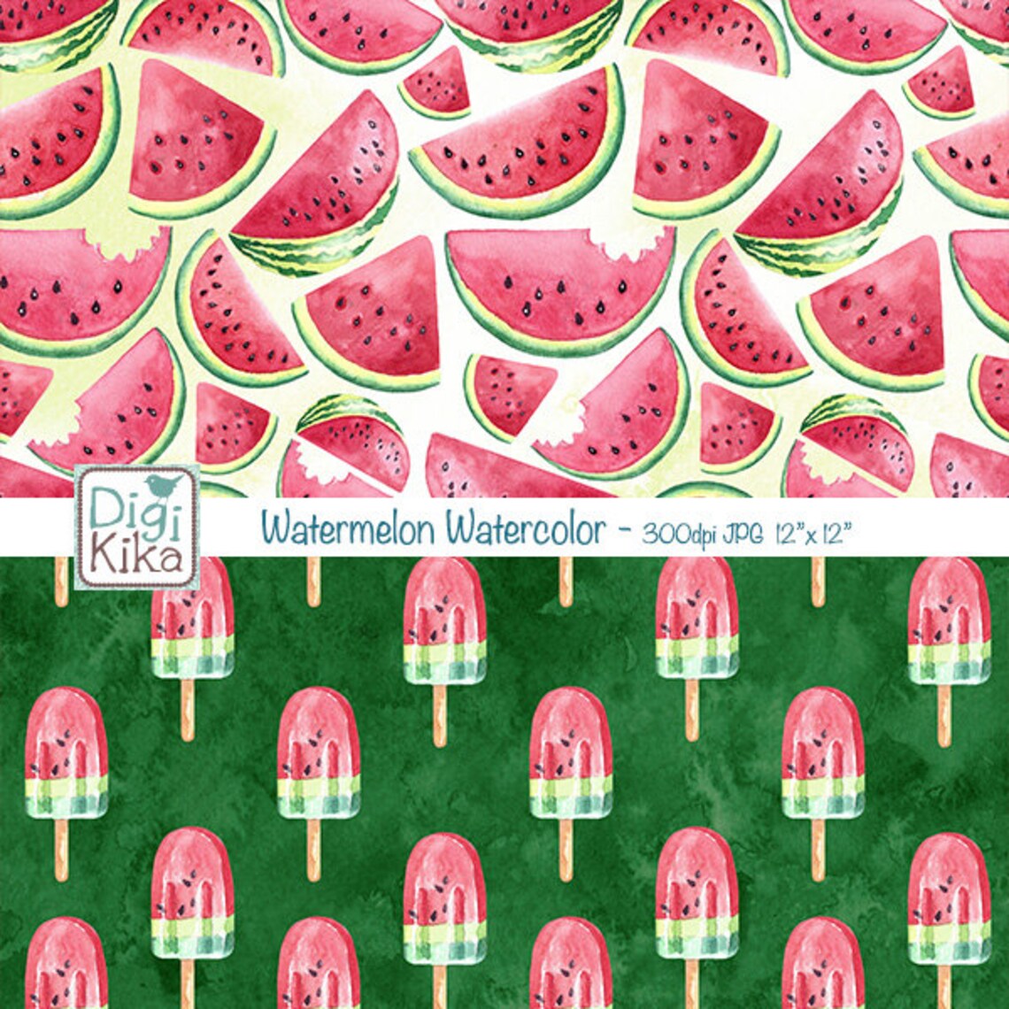 Watermelon Digital Papers Watercolor Scrapbook Paper Summer - Etsy