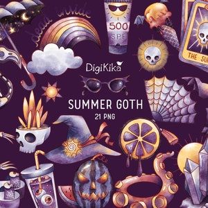 Summer Goth Watercolor Clipart, Hand Painted Gothic Clip Art, Stickers ...