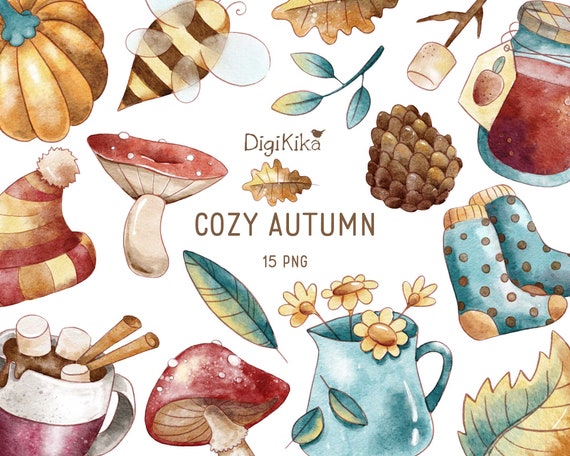 Watercolor Autumn Vibes Clipart Hand Painted Fall Clip Art | Etsy