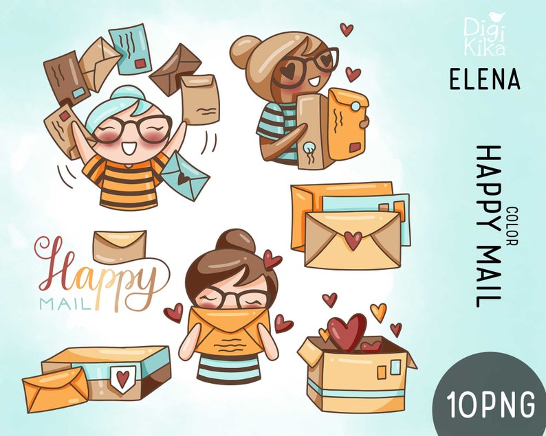 Planner Girl Elena Happy Mail COLOR Snail Mail Clipart - Etsy
