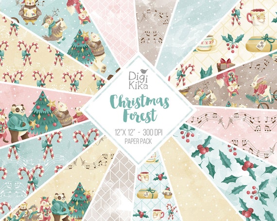 Christmas Forest Digital Papers Christmas Scrapbook Papers - Etsy