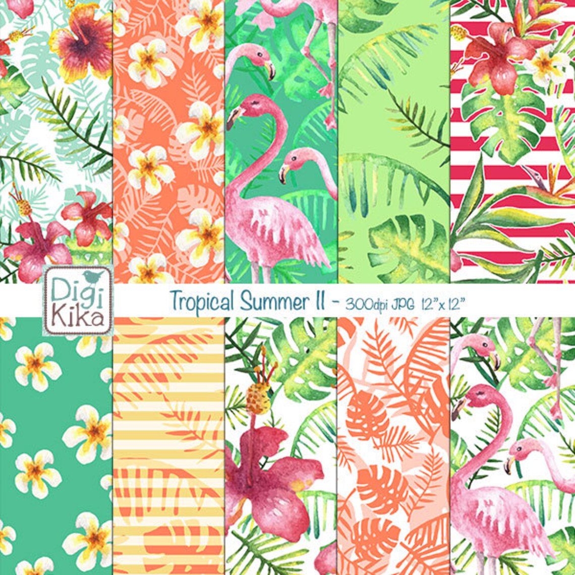 Tropical Summer II Digital Papers Summer Scrapbook Paper - Etsy