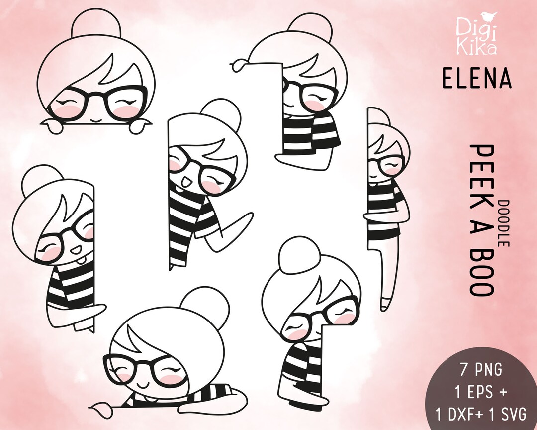 Elena Planner Girl Peek a Boo Clipart Planner Stickers, Scrapbook ...