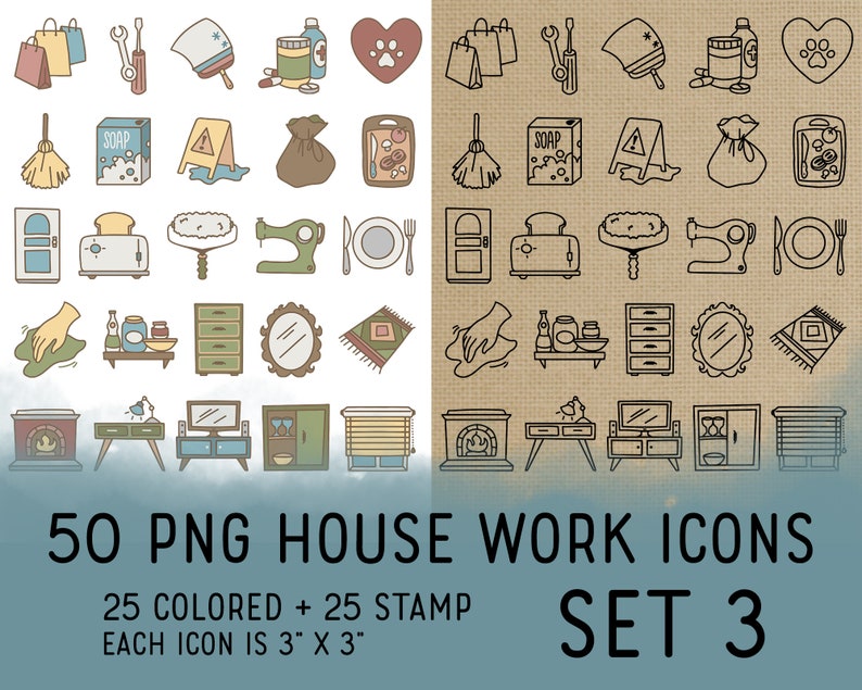 50 Housework Icons Set 3 Icons Clipart Chores Digital - Etsy