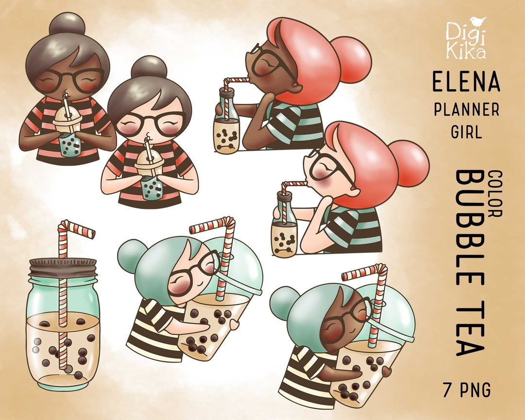 Elena Planner Girl Bubble Tea Clipart Colored Boba Tea Character ...