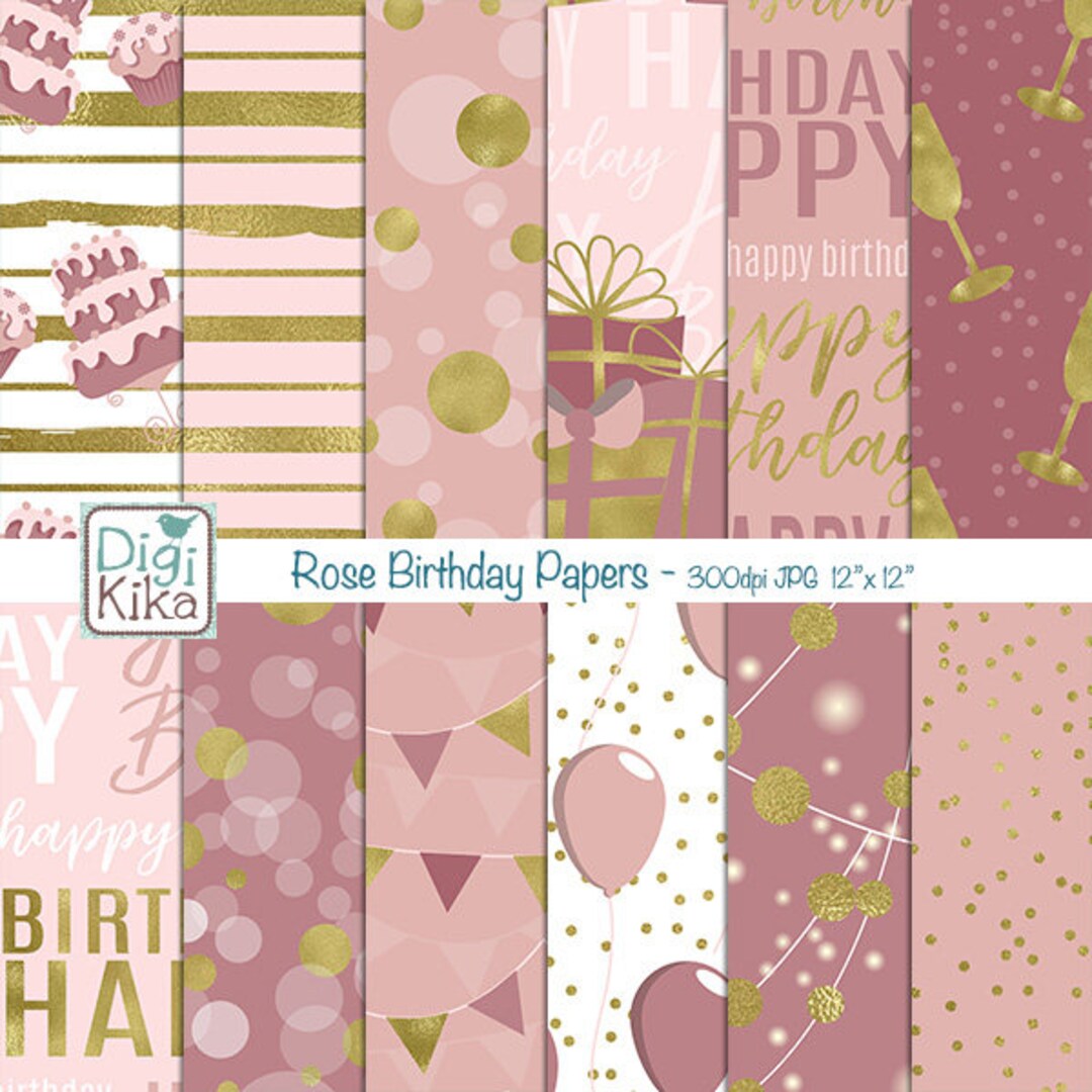 Rose Happy Birthday Digital Papers - Scrapbooking, Card Design ...