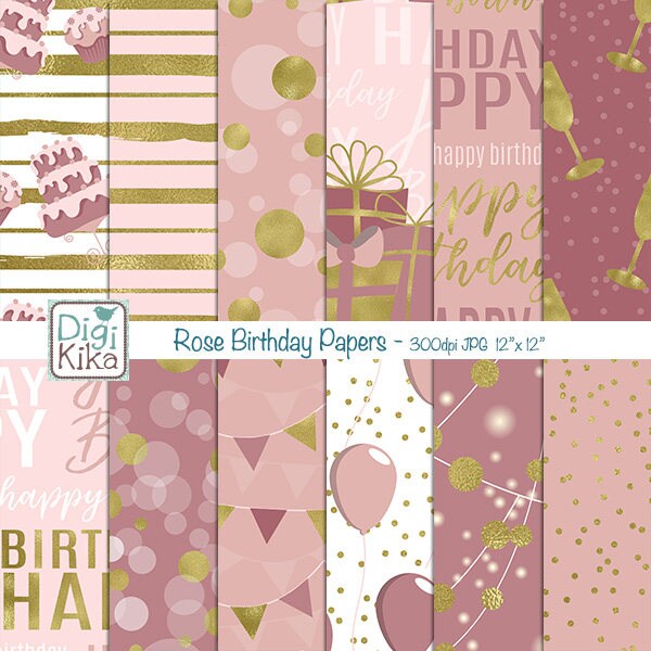 Rose Happy Birthday Digital Papers Scrapbooking Card | Etsy