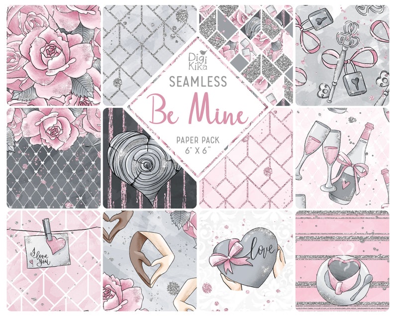 Be Mine Bundle Valentine's Day Clipart Seamless Paper - Etsy