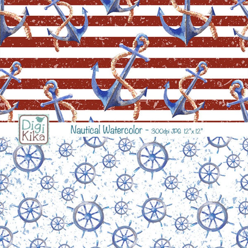 Nautical Watercolor Digital Papers Nautical Scrapbook Paper - Etsy