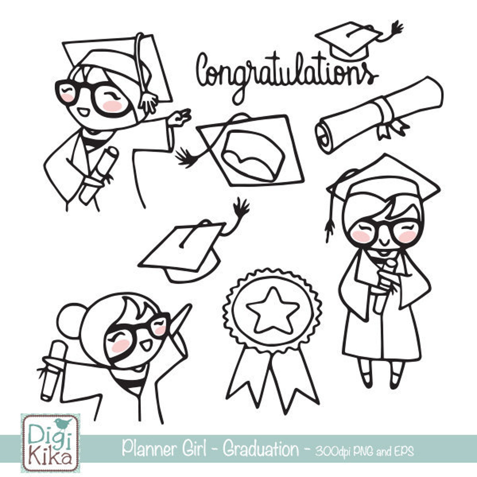Planner Girl Graduation Stamp Clipart Planner Stickers - Etsy