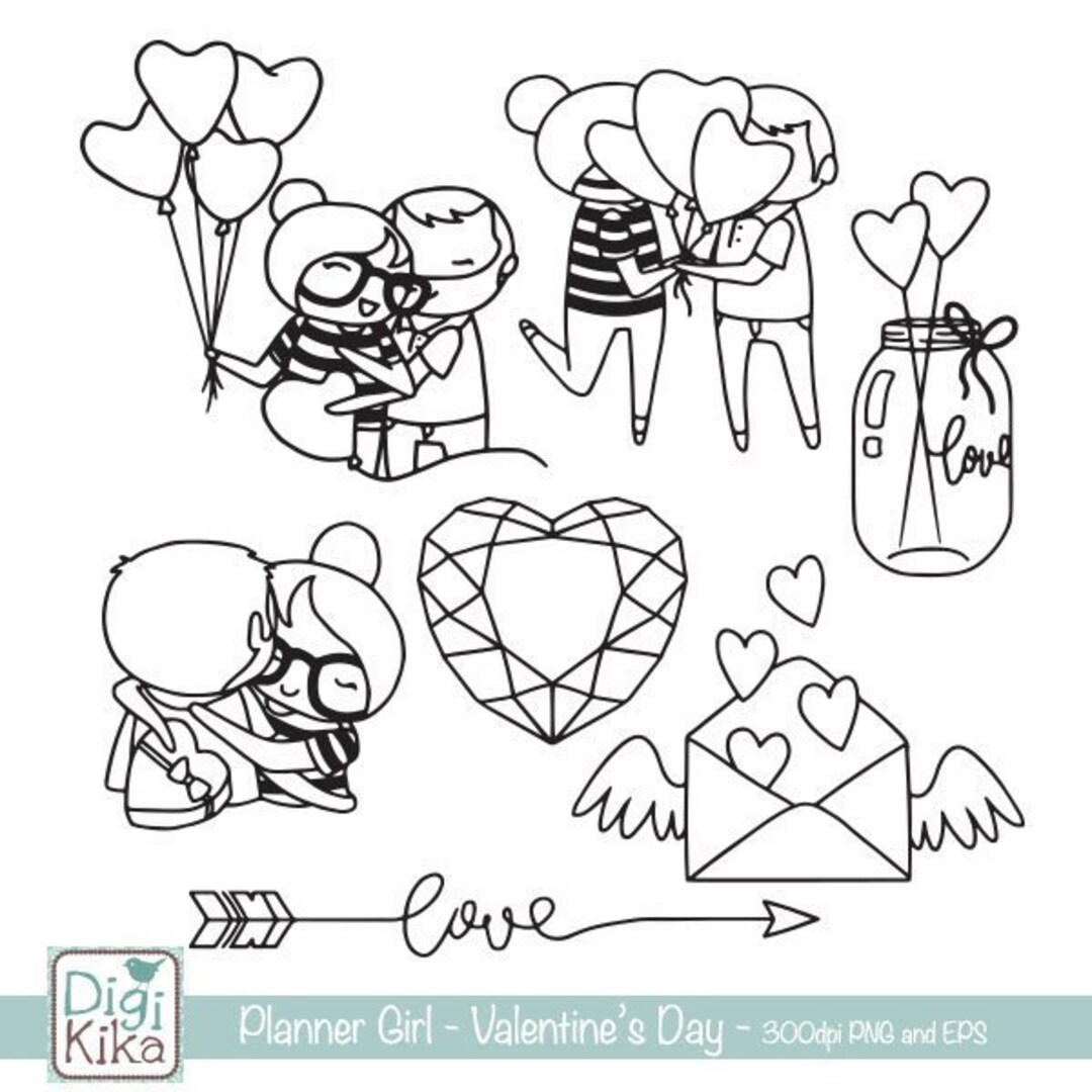 Planner Girl - Valentine's Day Clipart - Digital Stamp - Planner ...