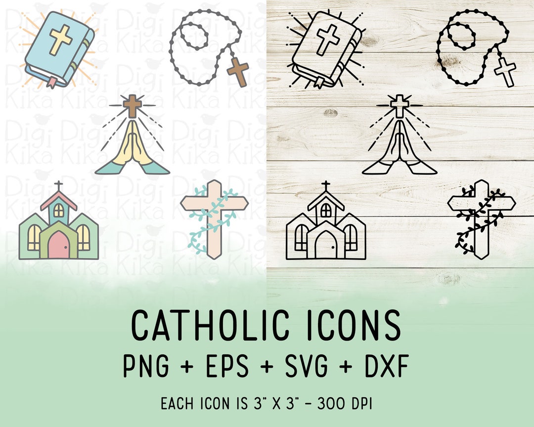 Catholic Icons Clipart Bundle - Bible, Rosary, Cross, Church Icons ...