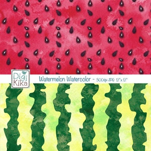 Watermelon Digital Papers, Watercolor Scrapbook Paper Summer Papers ...