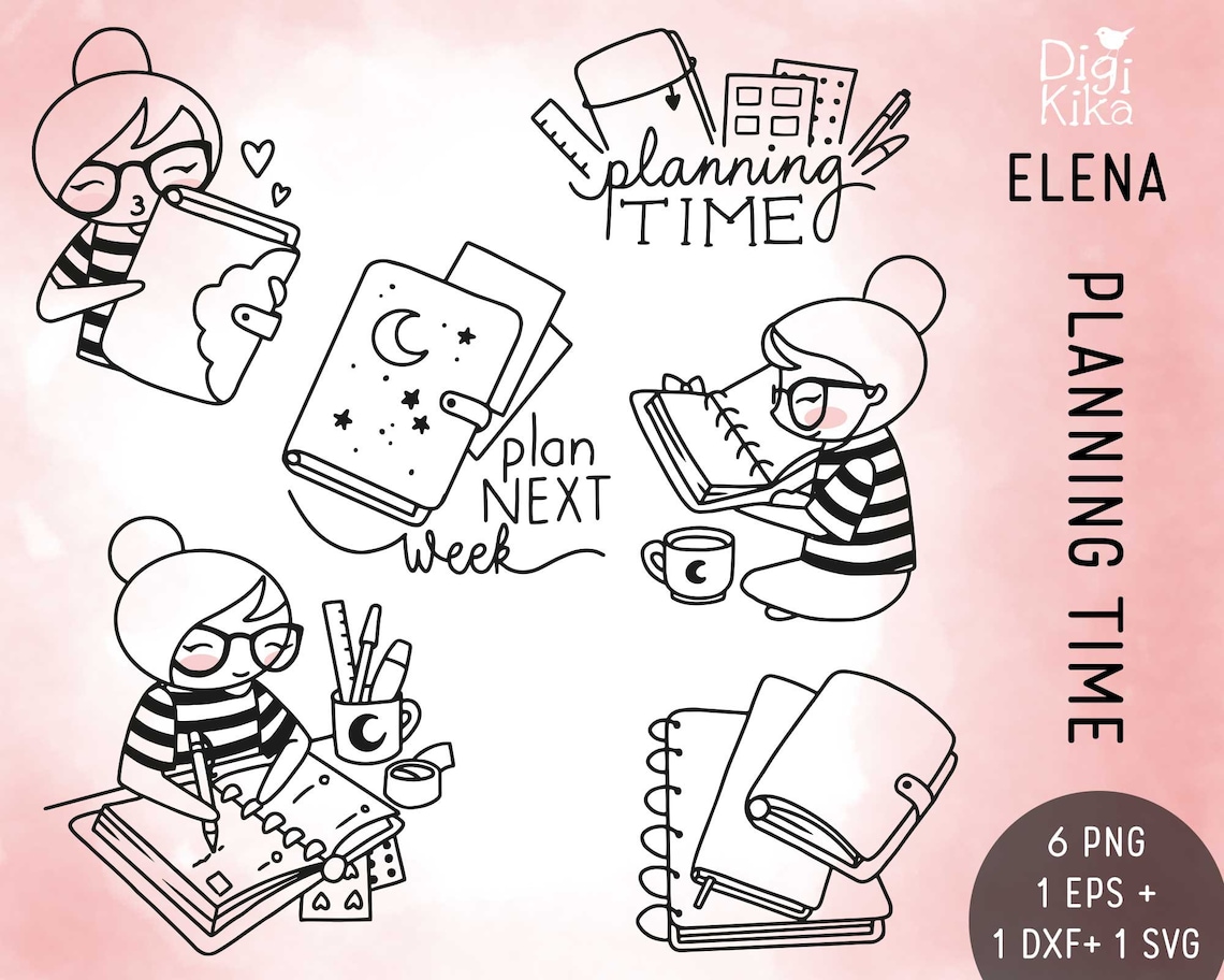 Planner Girl Elena Time to Plan Planning Time Clipart - Etsy