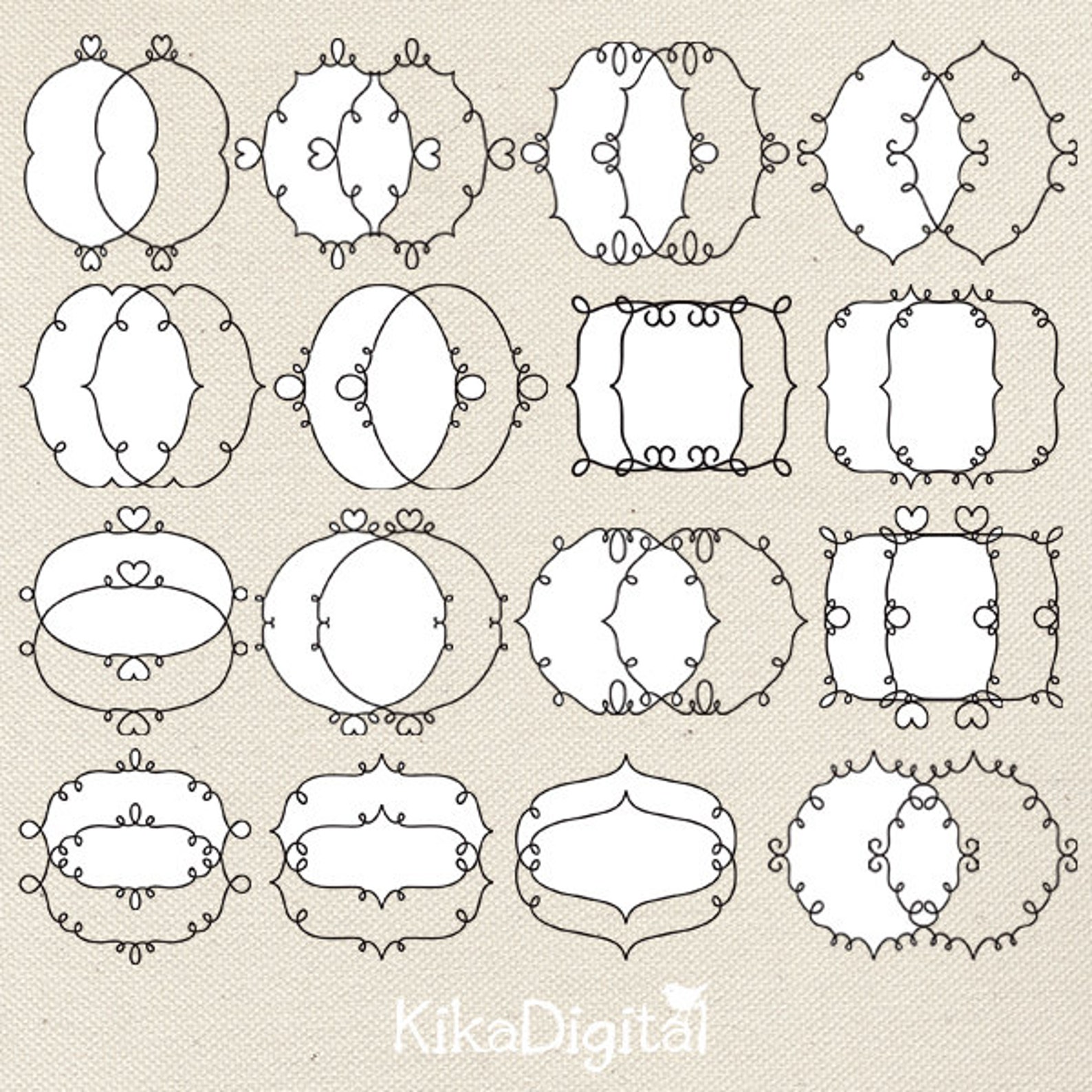 48 Curly Frames Doodle Digital Labels Frames Digital | Etsy
