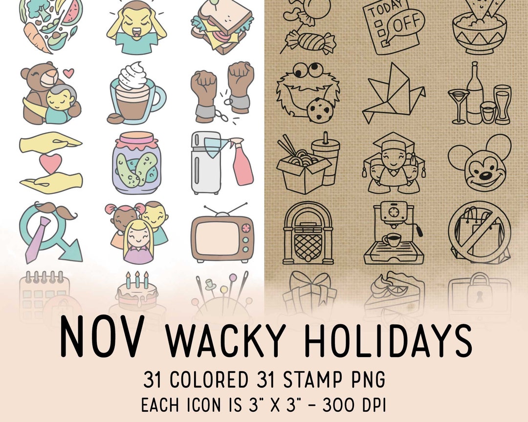 NOVEMBER Wacky Holidays Icons PNG - Color and Stamp Icons Clipart ...