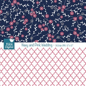 Navy and Pink Digital Papers Navy and Coral Digital Papers - Etsy